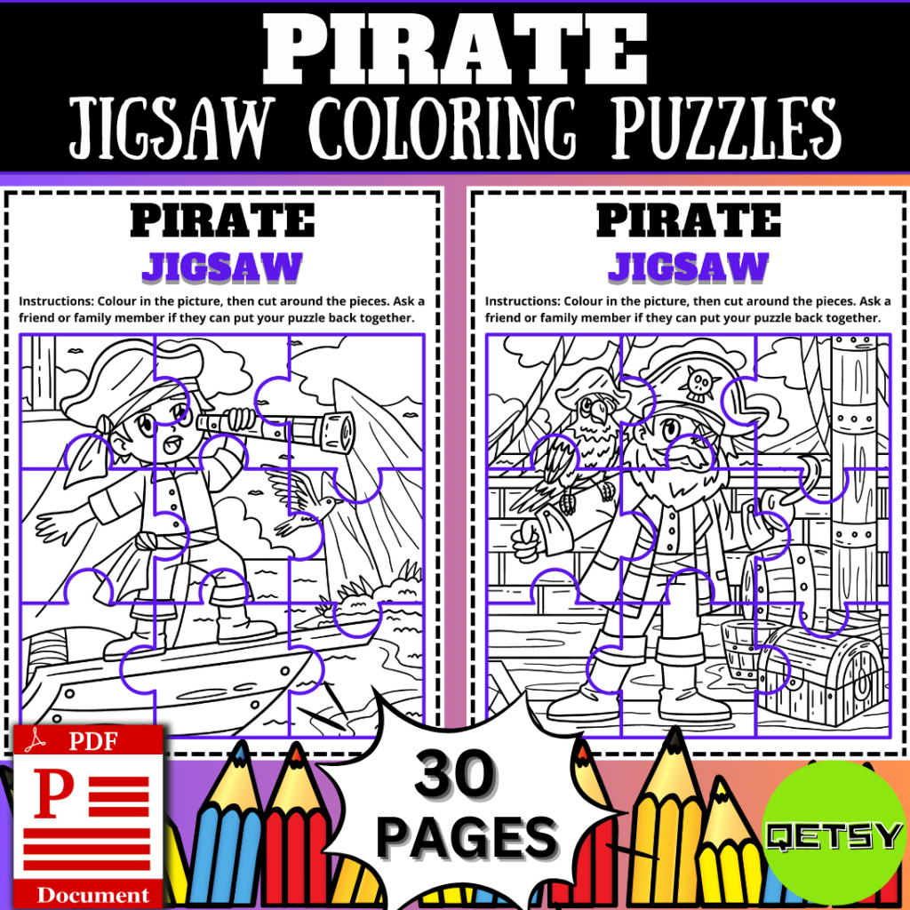 Pirate Adventures Unleashed Coloring and Jigsaw Puzzles | 30 Fun Pirate ...