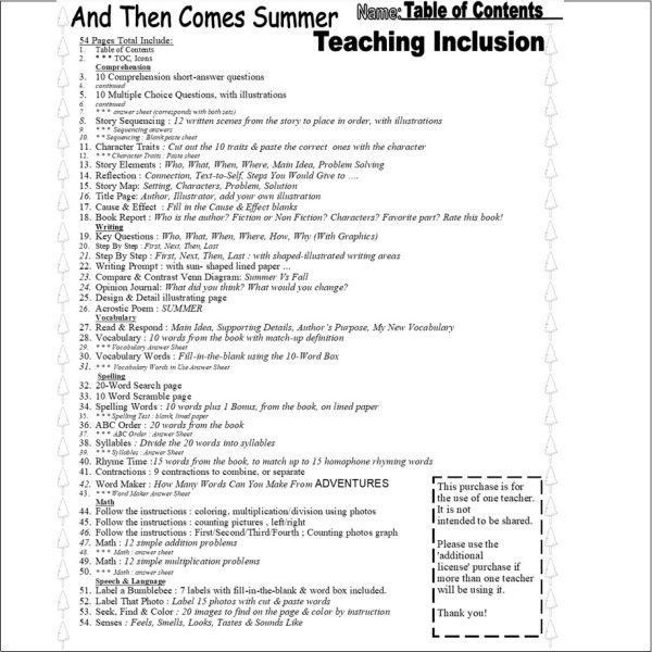 And Then Comes Summer Read Aloud Book Companion Reading Comprehension ...