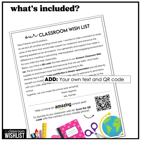 Classroom Wish List Editable Parent Letter with QR Code for Back To ...