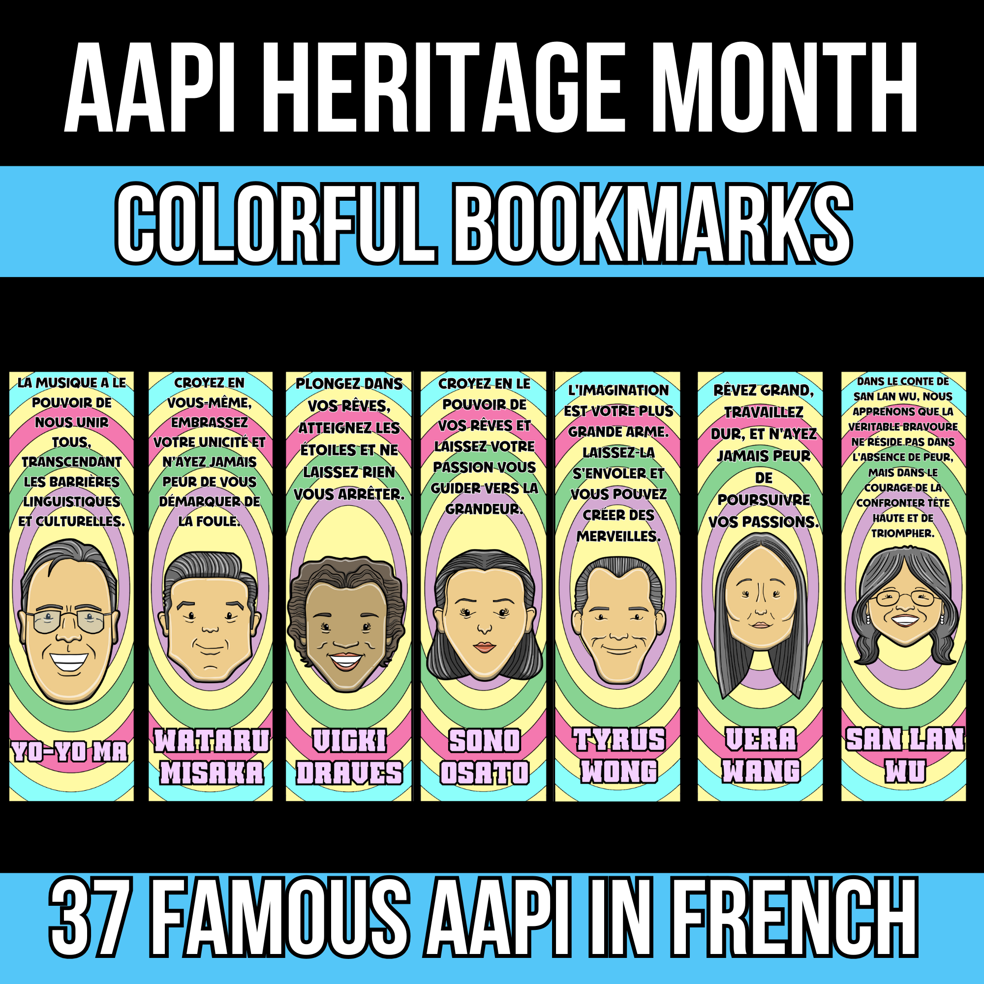 French Women's History Month Bookmarks Colorful-35 Inspirational Quotes ...