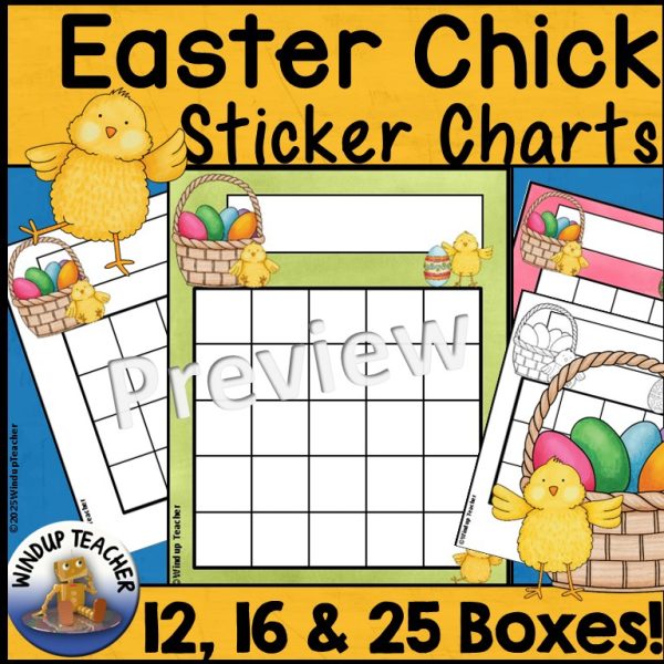 Easter Chick Sticker Reward Charts for Spring - 12 16 25 Boxes, Color ...