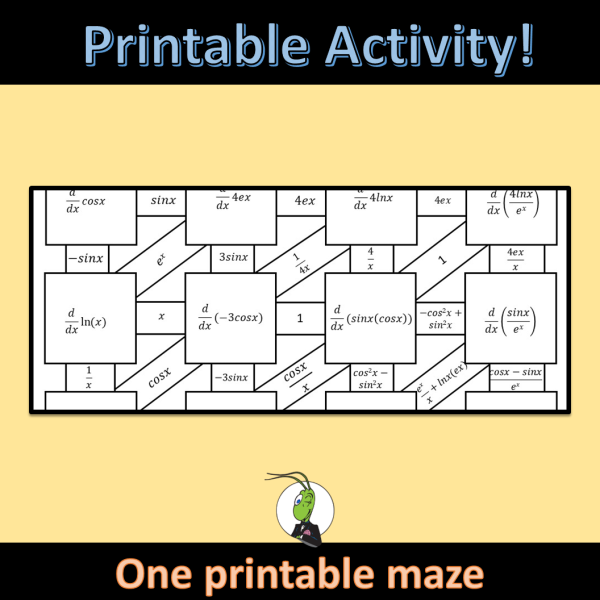 Derivatives of Trig, Lnx and E Maze Activity for AP Calculus 2.7 - Made ...