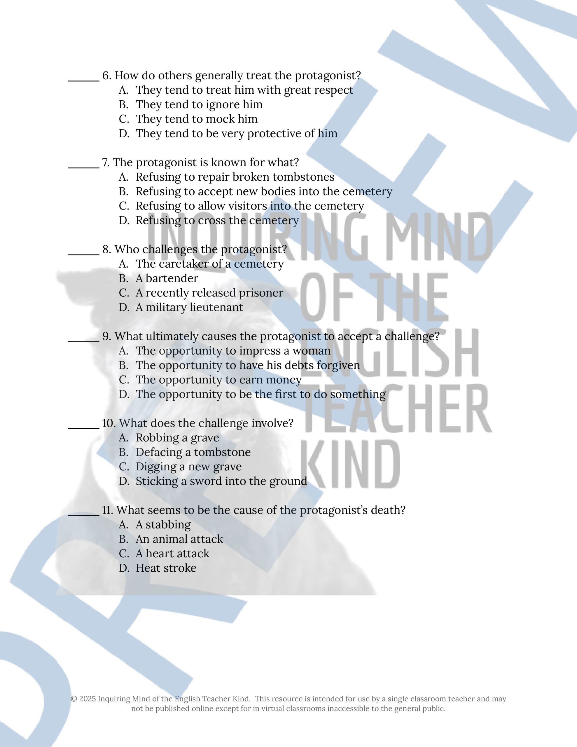 "The Path through the Cemetery" Quiz, Analysis Worksheet, and ...