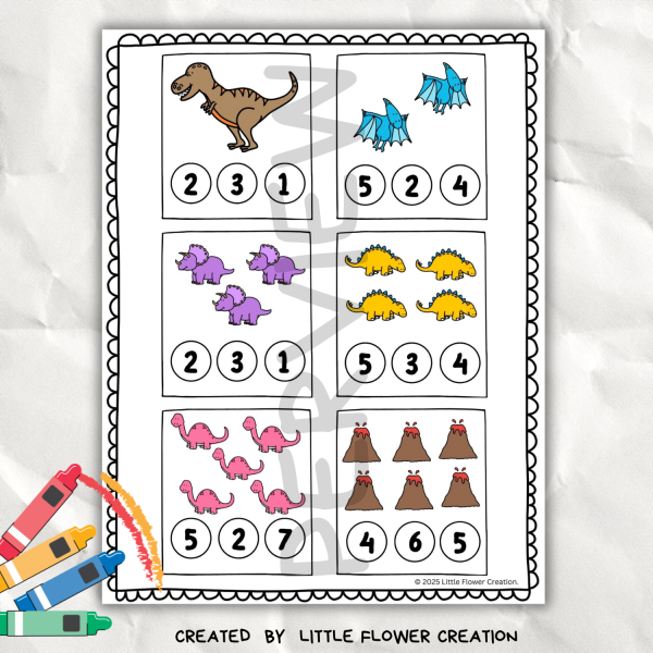 Dinosaur Count and Clip Cards Preschool -K -Math Center Activity -Count ...