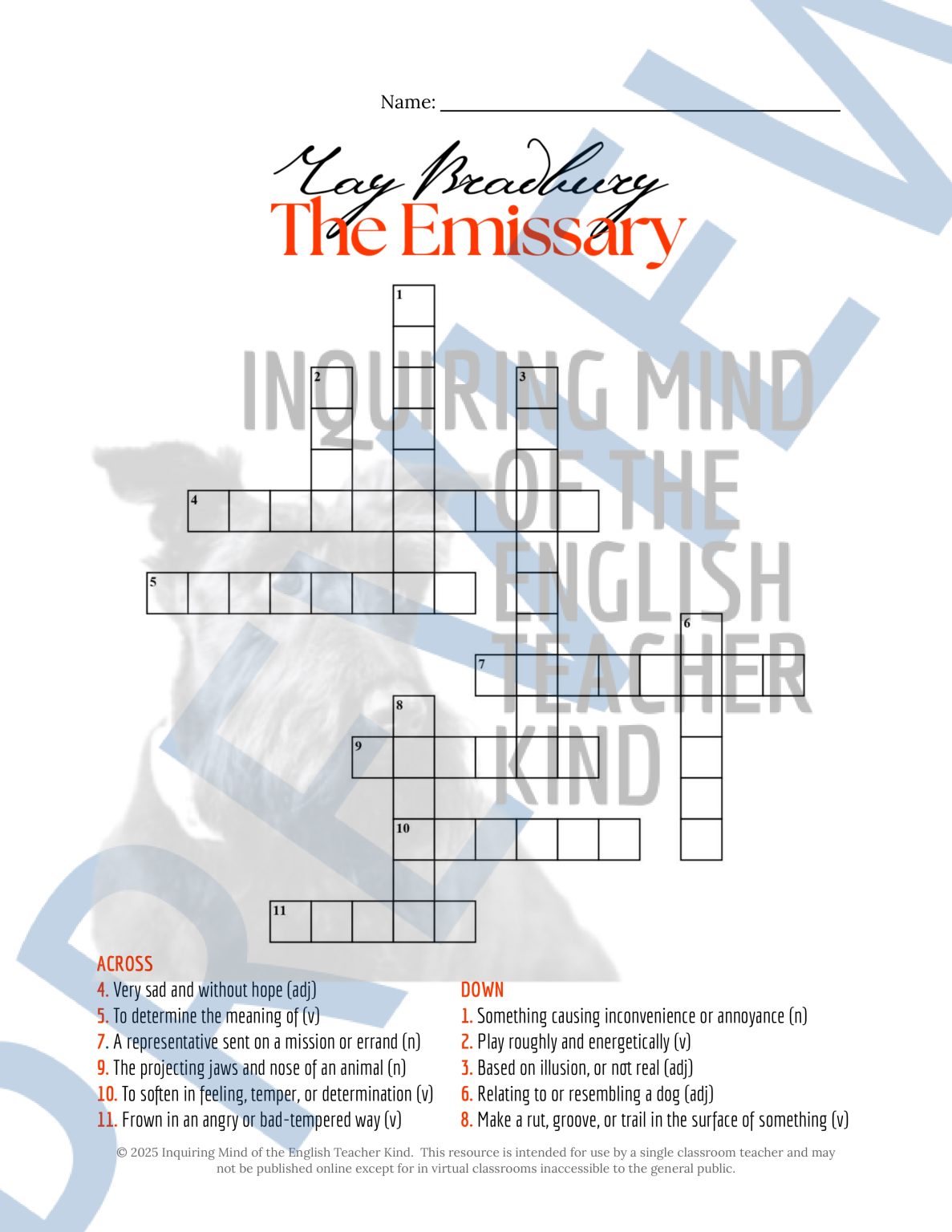 "The Emissary" by Ray Bradbury Vocabulary Activities for High School ...