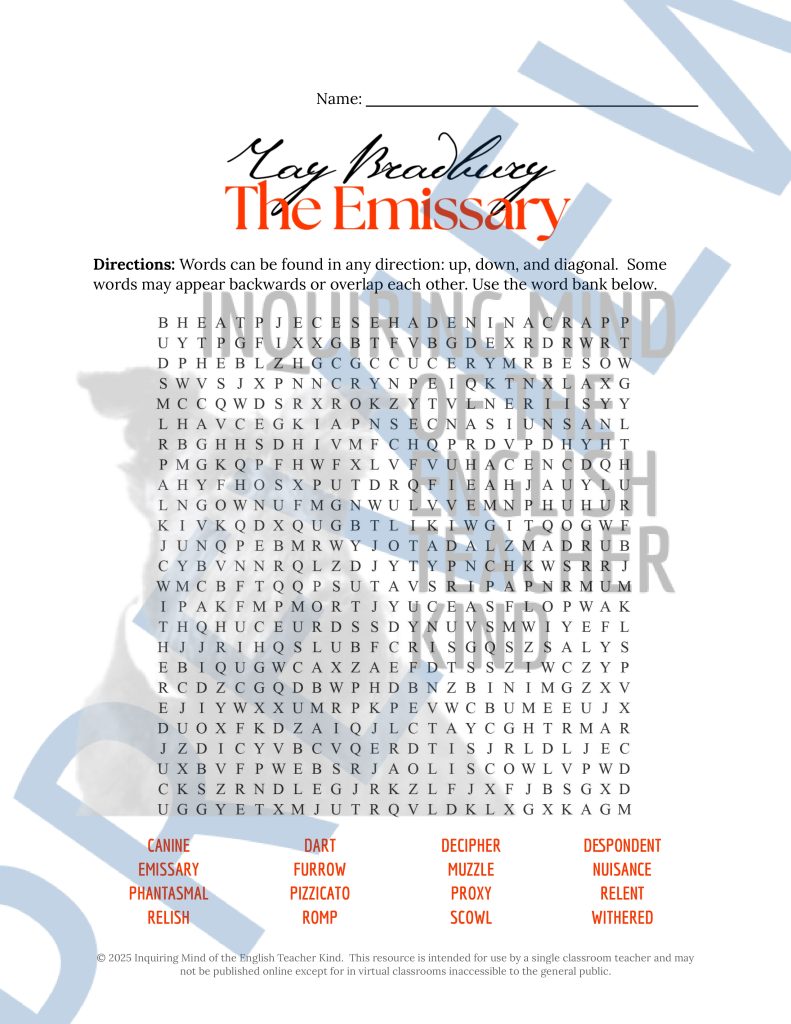 "The Emissary" by Ray Bradbury Vocabulary Activities for High School ...