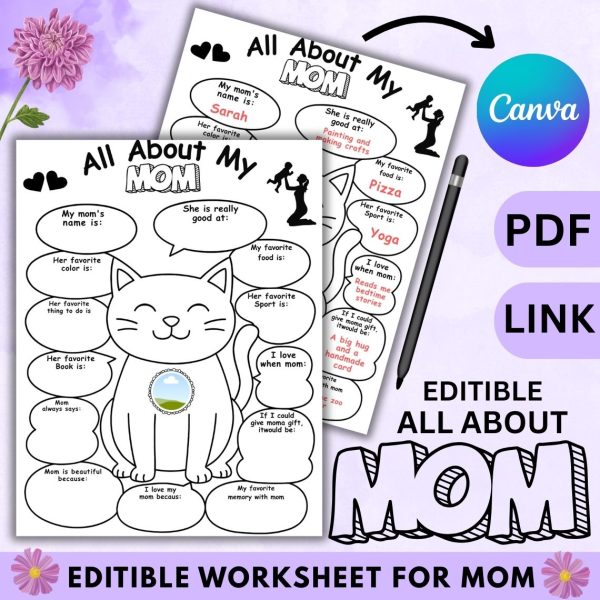 Mother's Day PRINTABLE Coloring Page - Cat All About My Mom - INSTANT ...