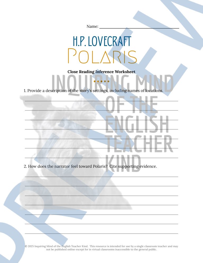 "Polaris" by H.P. Lovecraft Close Reading Analysis Worksheet for High ...