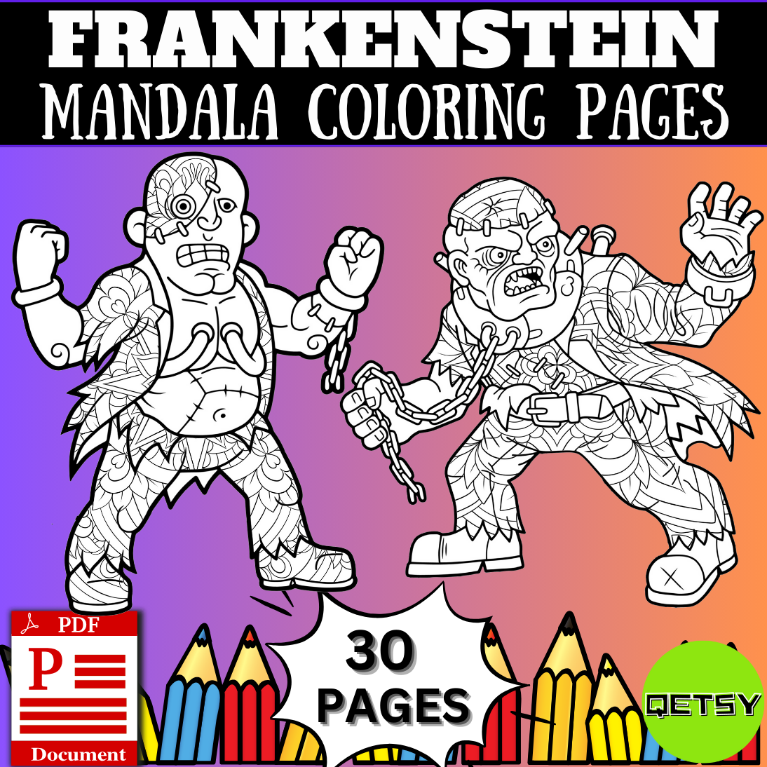 Mindfulness Frankenstein Mandala Coloring Pages | Spooky Calm Halloween ...