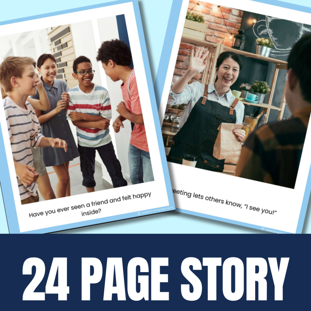Greeting Friends Social Story with Photos | Autism Social Skills | How ...