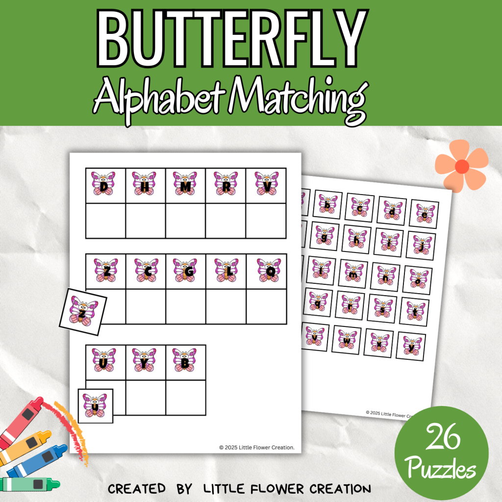 Butterfly Activities Alphabet Matching Puzzles Preschool-K Flashcards ...