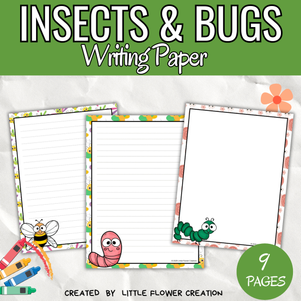 Insects & Bugs Writing Paper Preschool Kindergarten -Research Writing ...