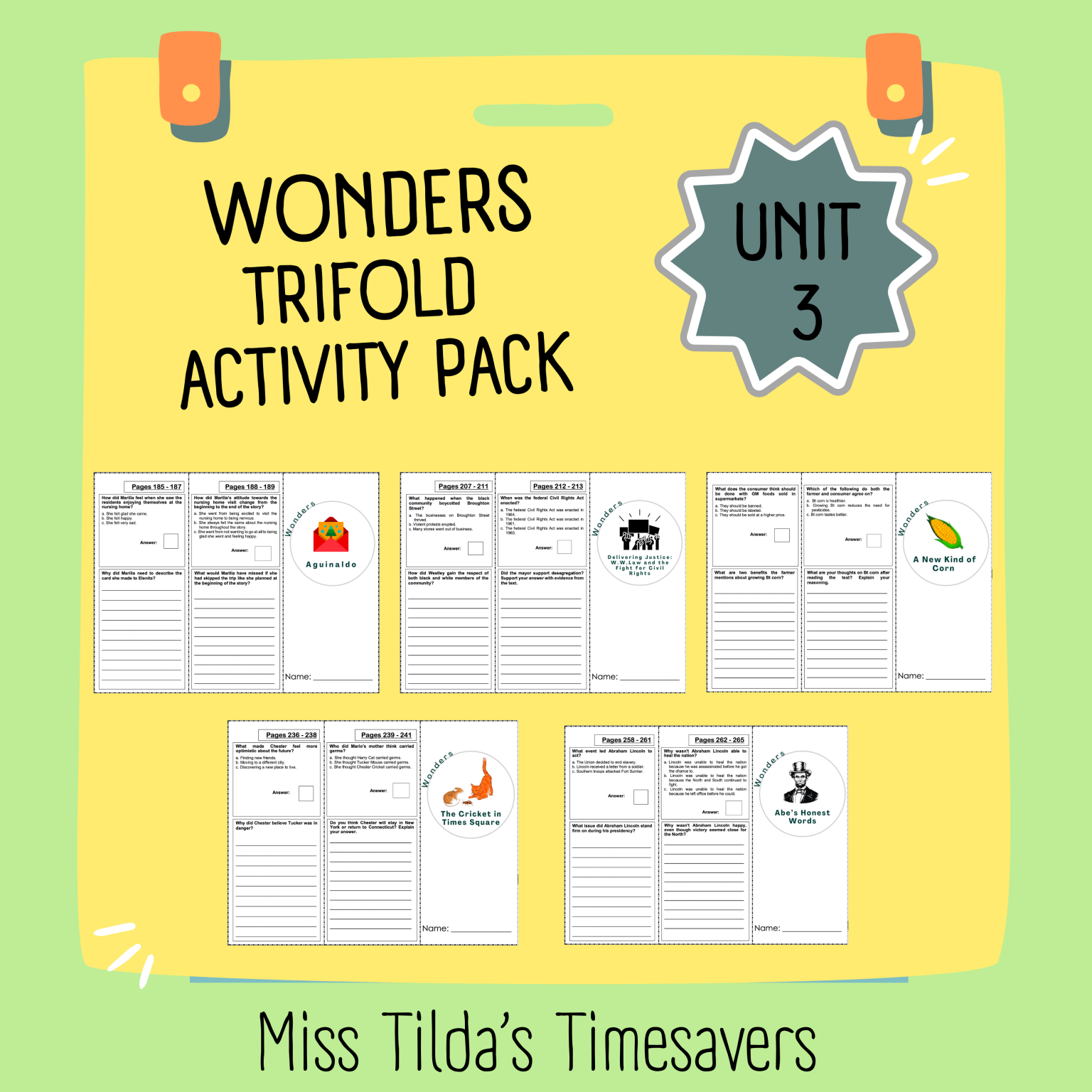 Wonders Grade 4 Unit 3: Question and Answer Trifold Activity Pack ...
