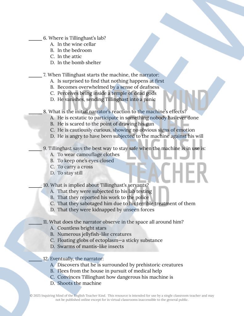 "From Beyond" by H.P. Lovecraft Quiz, Analysis Worksheet, and ...
