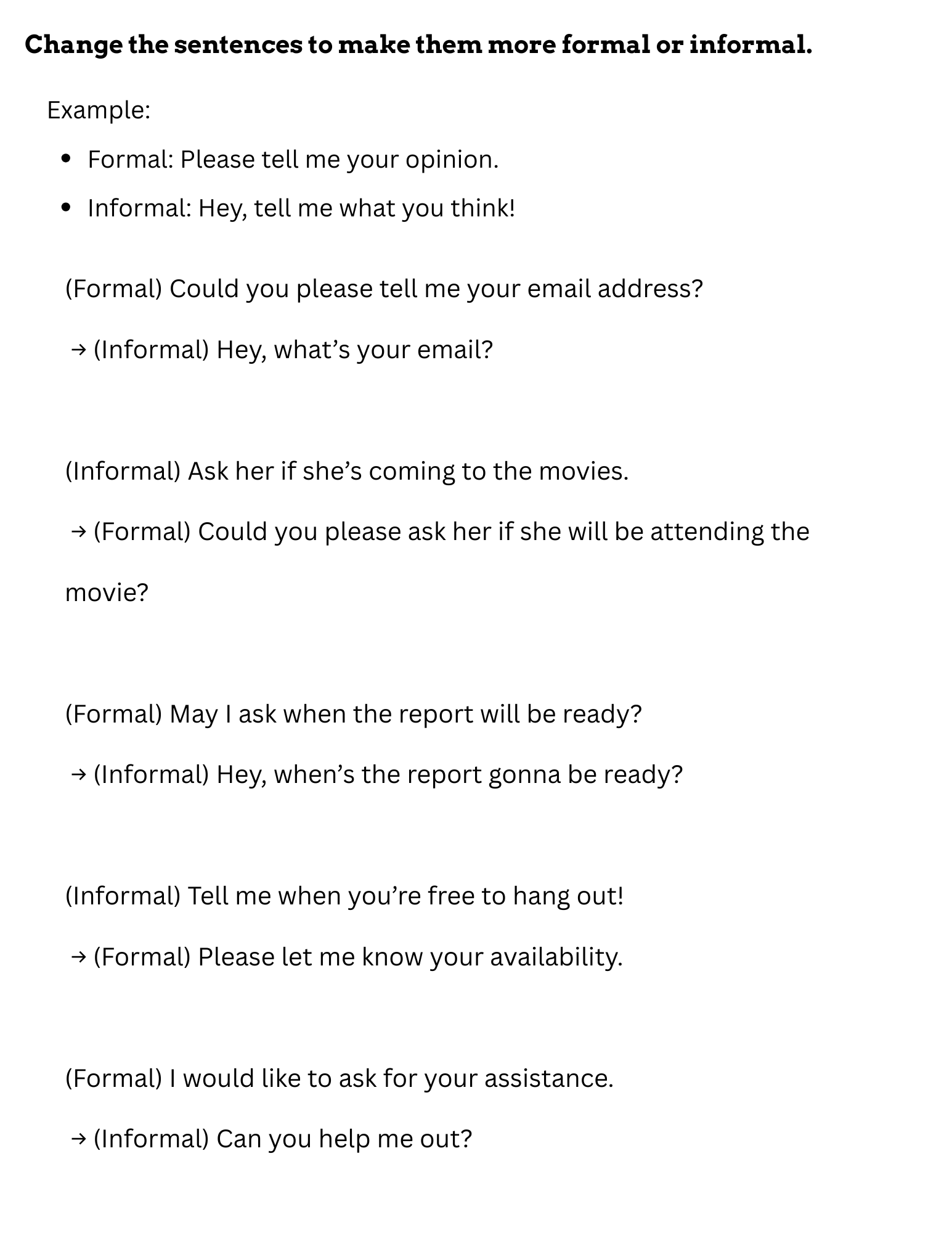 formal and informal messages with tell and ask exercises worksheet ...