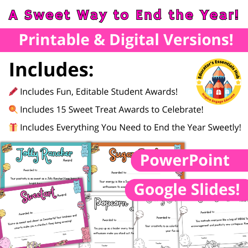 End of the Year Candy Awards - Printable & Editable Set for Students ...