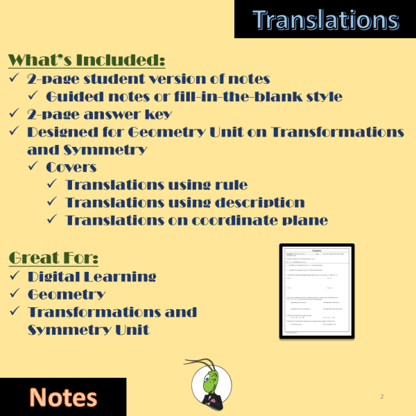 Translations Geometry Guided Notes Transformations and Symmetry Unit ...