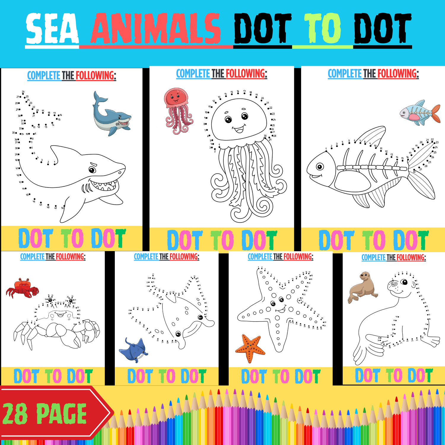 Dot to Dot Skip Counting 10 Worksheets - Ocean Animals Connect the Dots ...