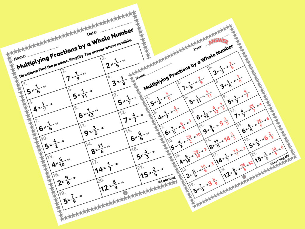 multiplying fractions by a whole numbers, fractions, mixed numbers ...