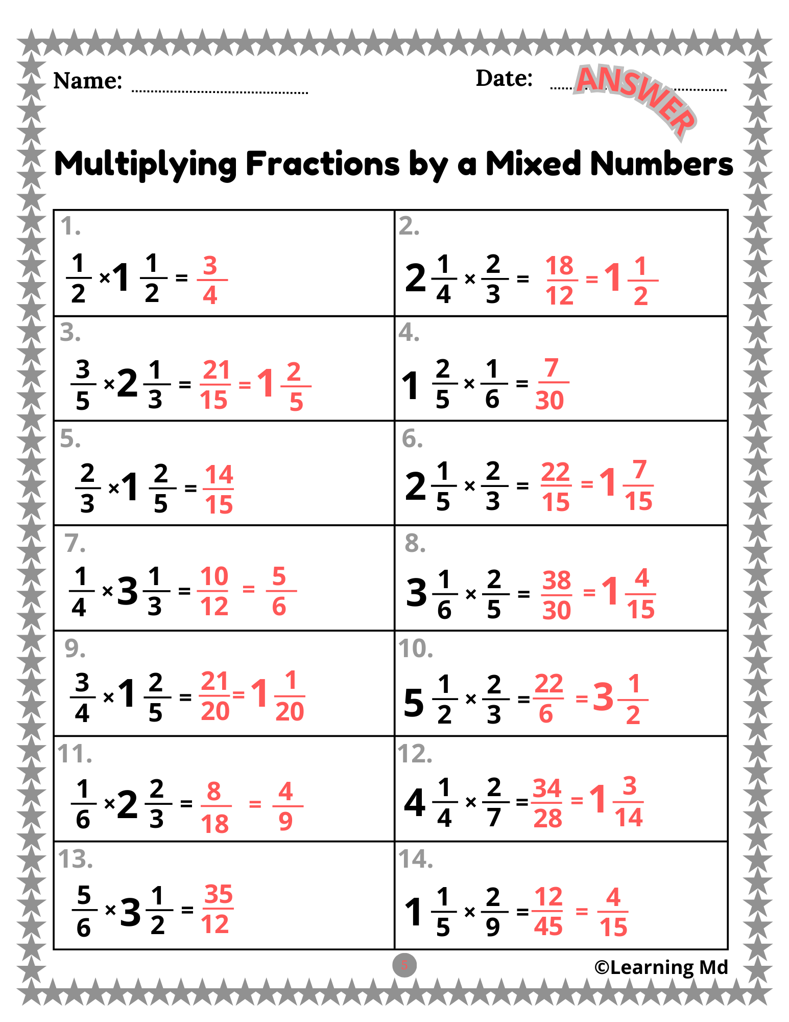 multiplying fractions by a whole numbers, fractions, mixed numbers ...