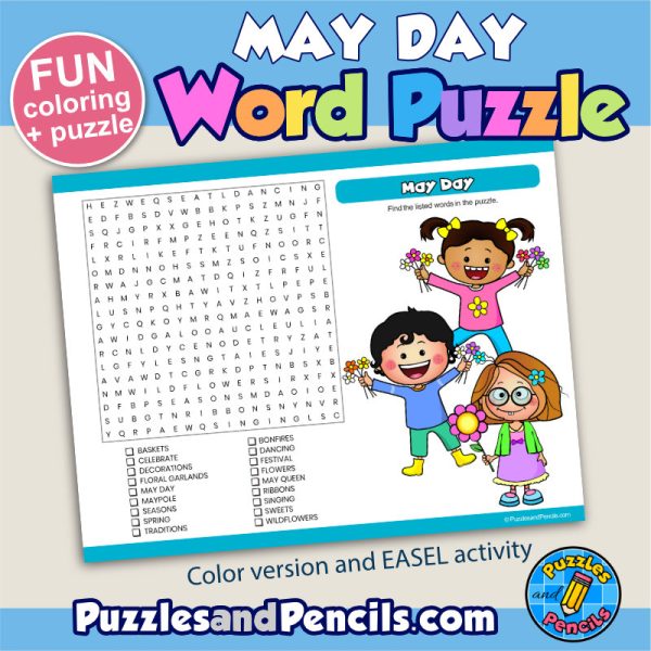 May Day Word Search Puzzle Activity Page and Coloring | May Wordsearch ...