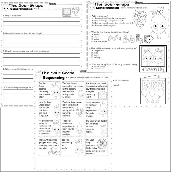 The Sour Grape Reading Comprehension Quiz Test & Story Sequencing ...