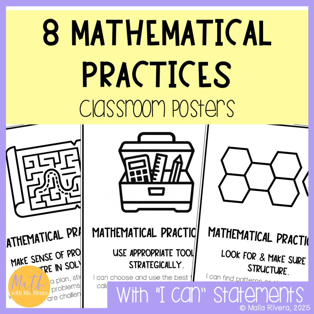 8 Mathematical Practices Posters with I Can Statements | Math Standards ...