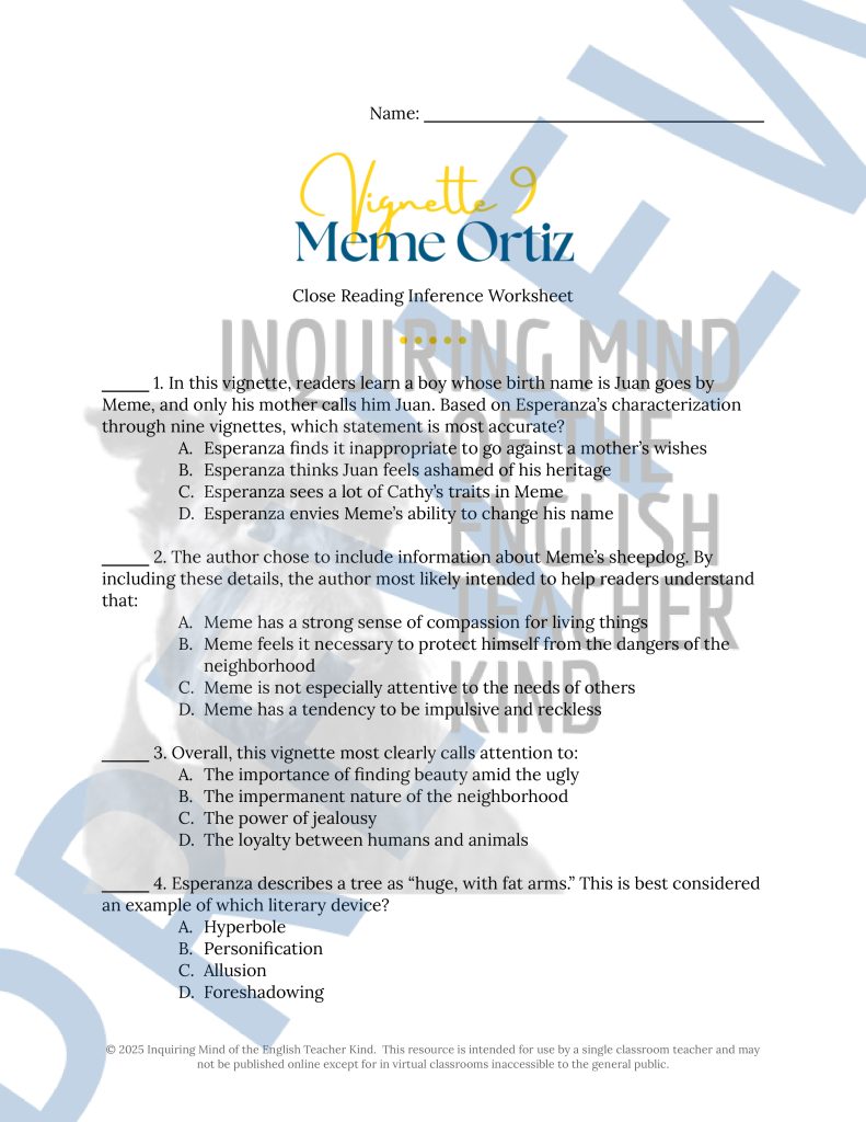 The House on Mango Street "Meme Ortiz" Close Reading Inference ...
