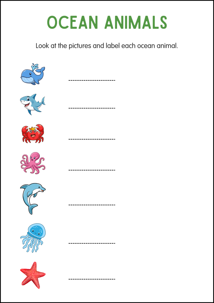 Printable Ocean Animals Activity Worksheets for Grade 2, 3, 4 - Sea ...