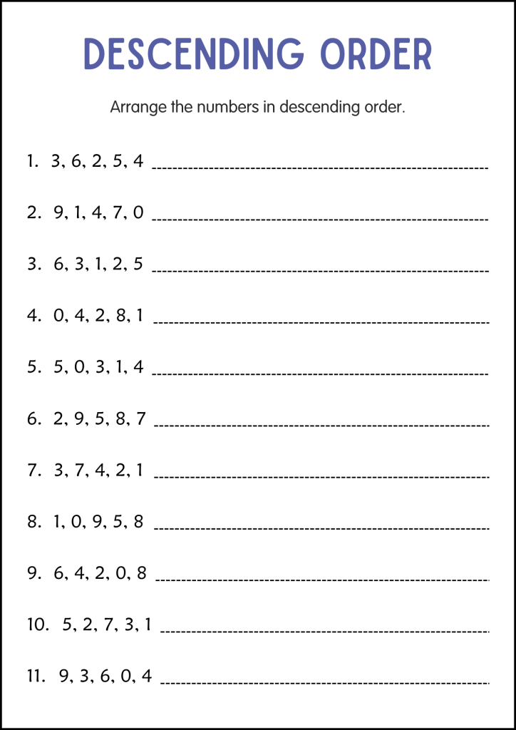 Printable Ascending and Descending Order Numbers Worksheets for Grade 2 ...