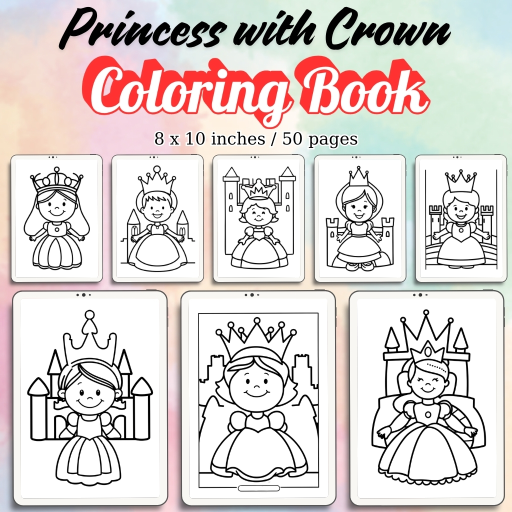 Princess with Crown Coloring Pages / Sheets of Princess with Crown ...