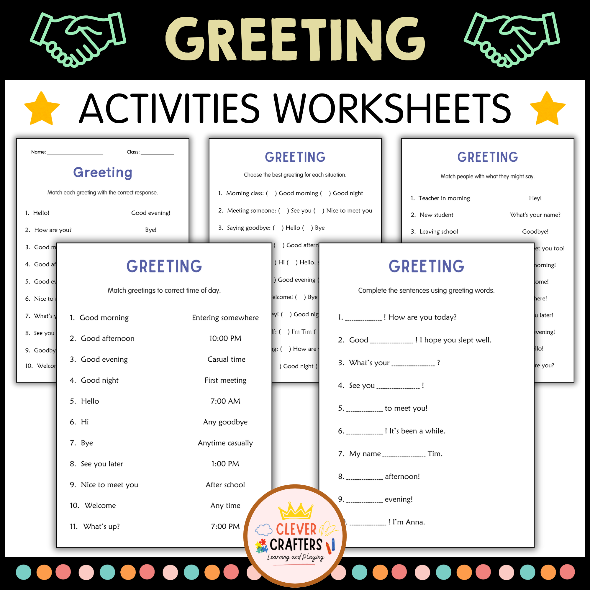 Printable Greeting and Introductions Conversation Activity Worksheets ...