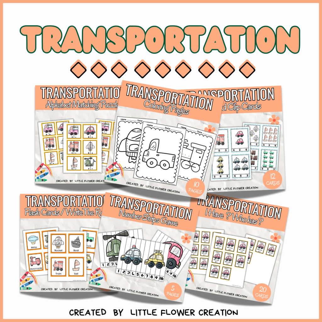 Transportation Bundle Activities Math Games Coloring Pages Pre-K ...