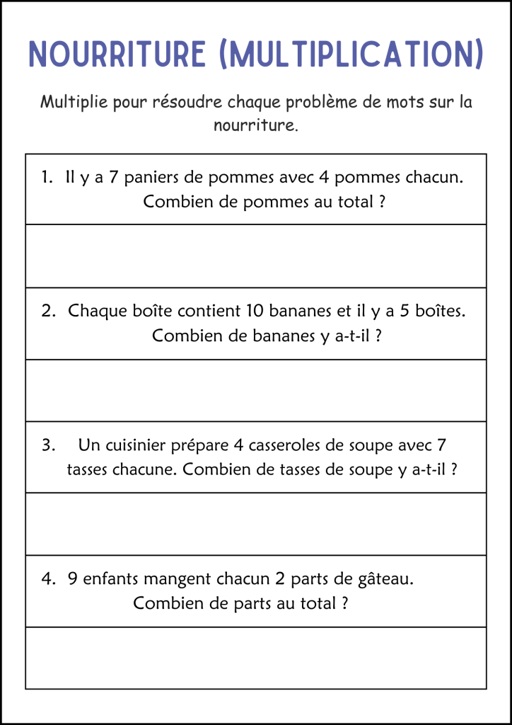 Division and Multiplication Word Problems Math Worksheets in French for ...