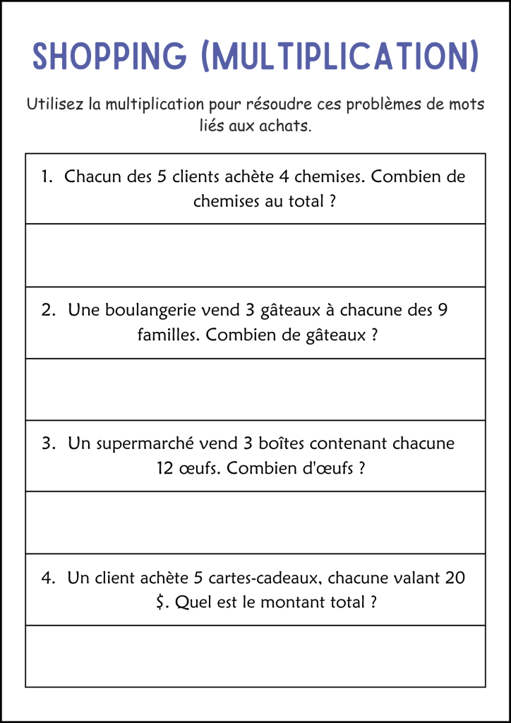 Division and Multiplication Word Problems Math Worksheets in French for ...