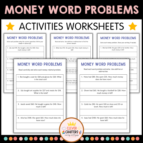 Addition and Subtraction Money Word Problems Math Worksheets for Grade ...