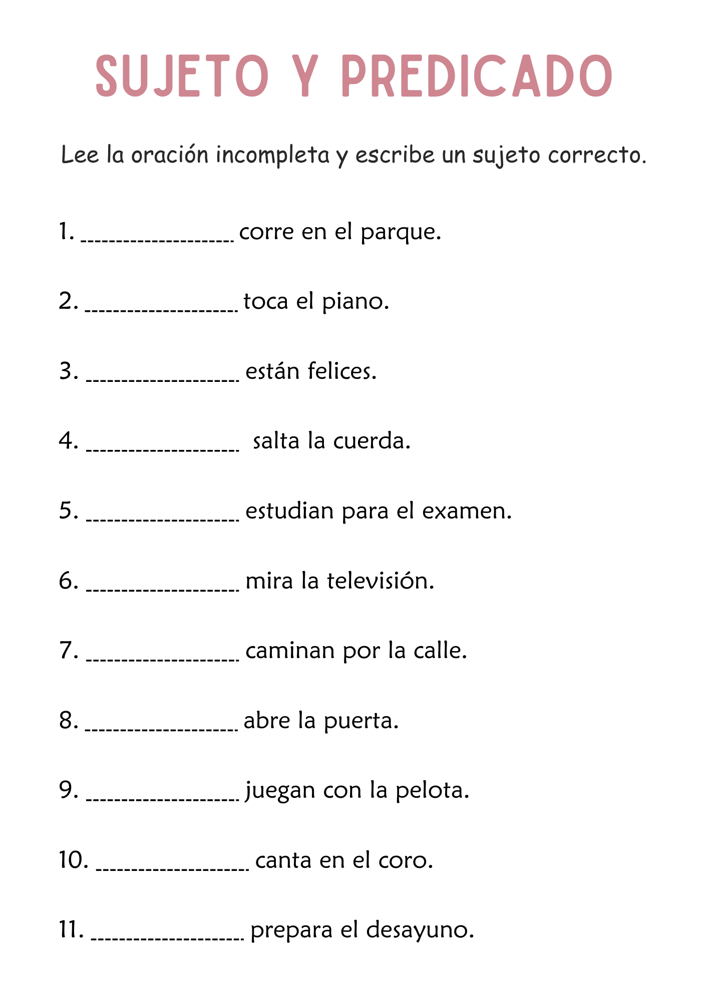 Spanish Subjects and Predicates - Sentence Structure Worksheets for ...