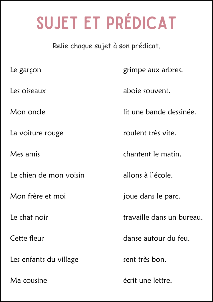 French Subjects and Predicates - Sentence Structure Worksheets for ...