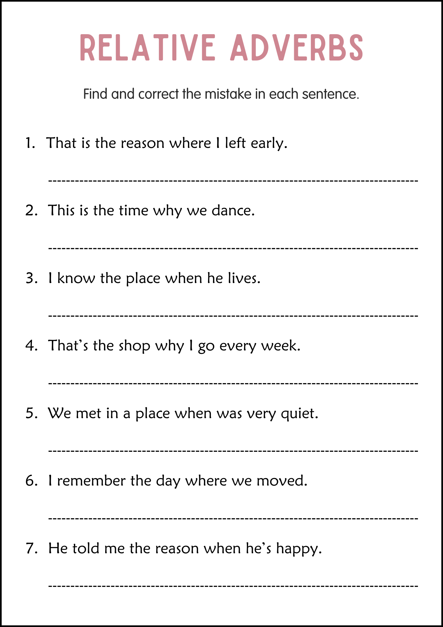 Relative Adverbs Practice Grammar Worksheets for Grade 2, 3, 4 - Made ...