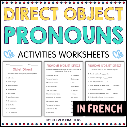 Direct Object Pronouns Practice Grammar Worksheets in French for Grade ...