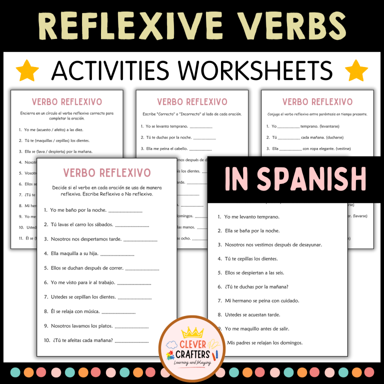 Spanish Reflexive Verbs Practice Worksheets - Los Verbos Reflexivos ...