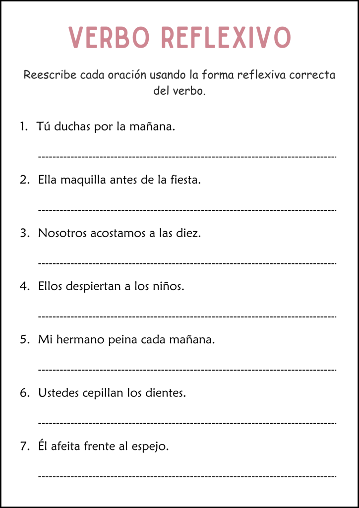 Spanish Reflexive Verbs Practice Worksheets - Los Verbos Reflexivos ...