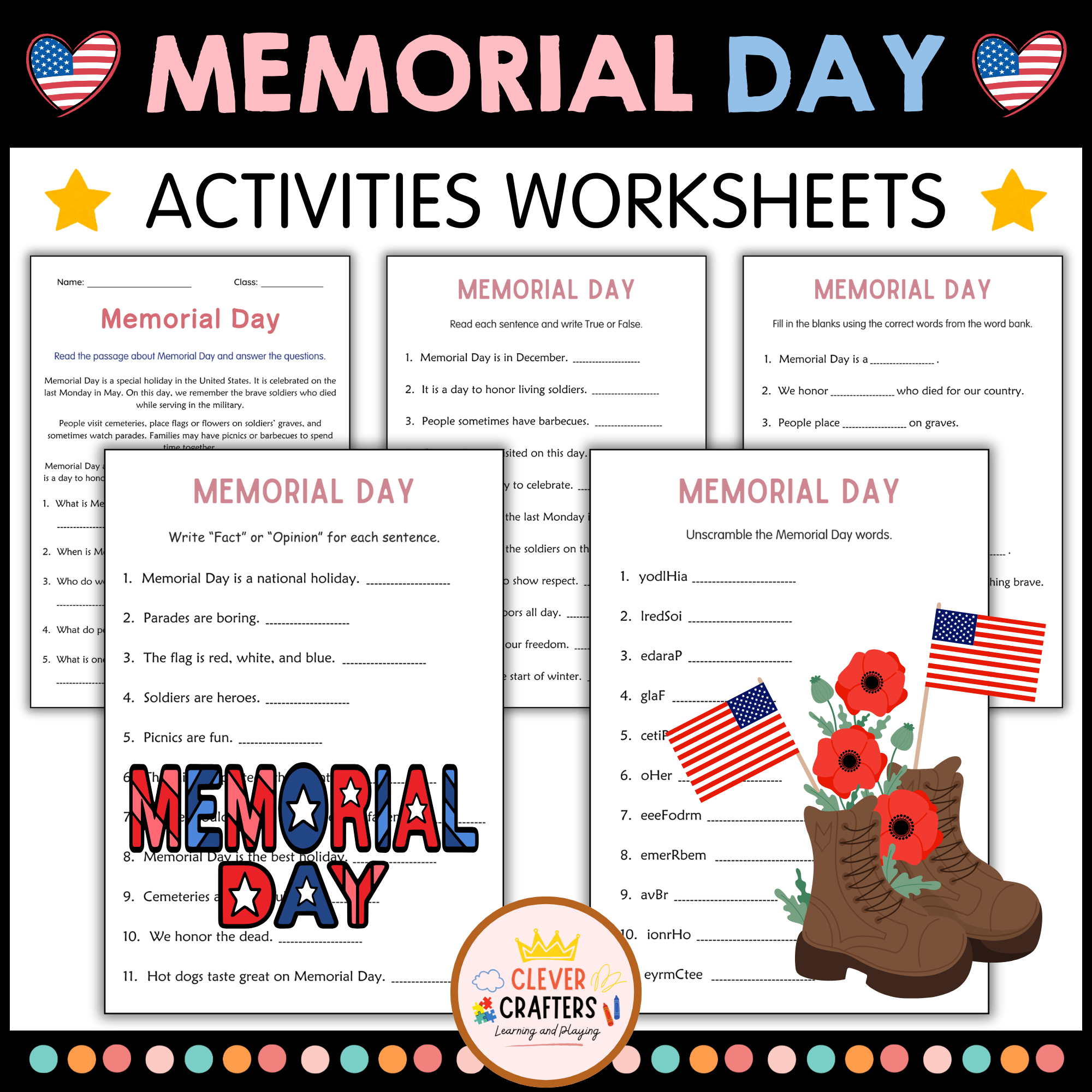 Printable Memorial Day - Passage and Questions Activity Worksheets for ...