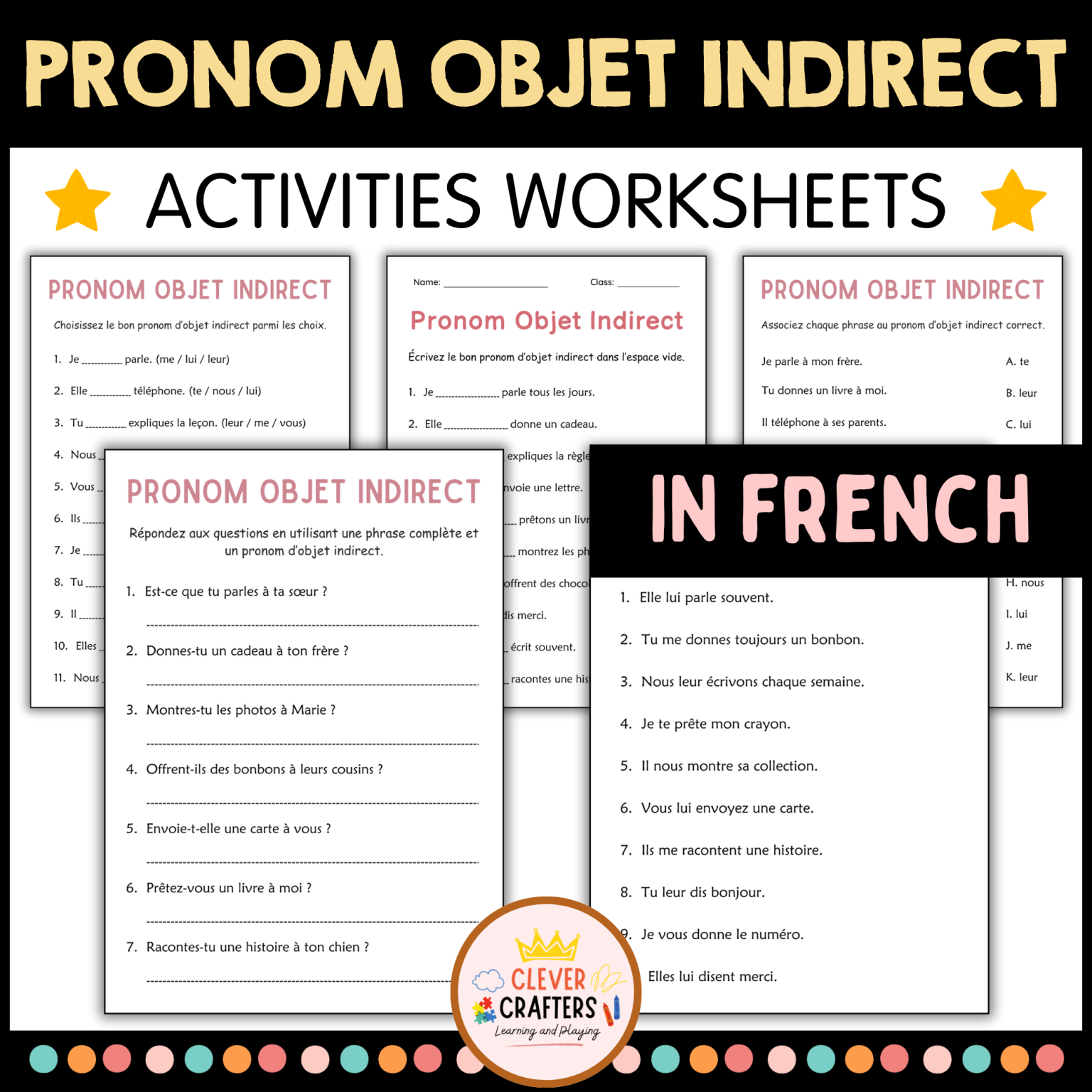 Indirect Object Pronouns in French Practice Grammar Worksheets for ...