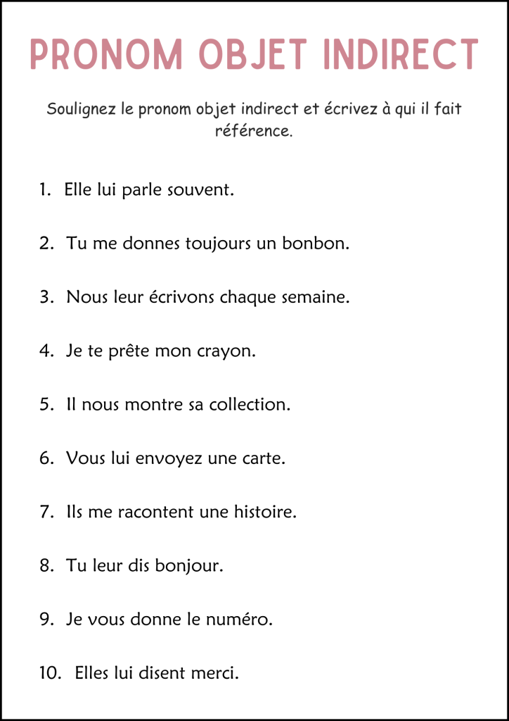 Indirect Object Pronouns in French Practice Grammar Worksheets for ...