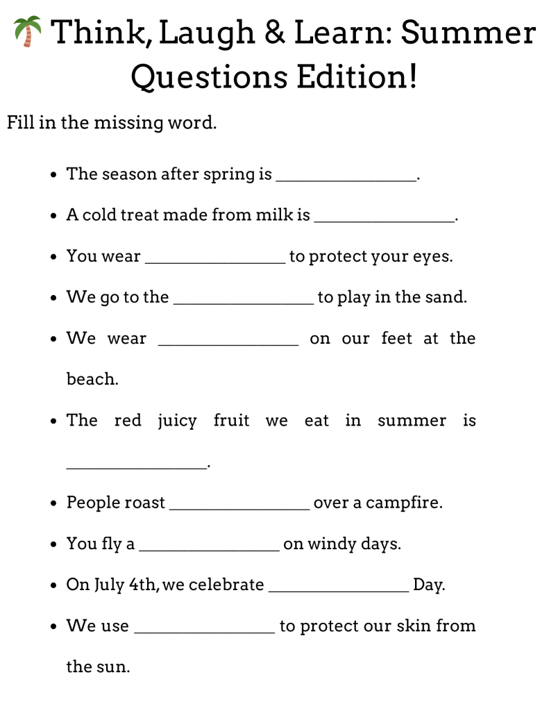 fun summer trivia questions for kids and answers | Made By Teachers