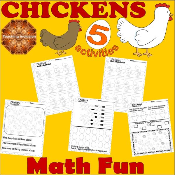 Chicken Math Addition Counting Coloring Multiplying Worksheets - Made ...