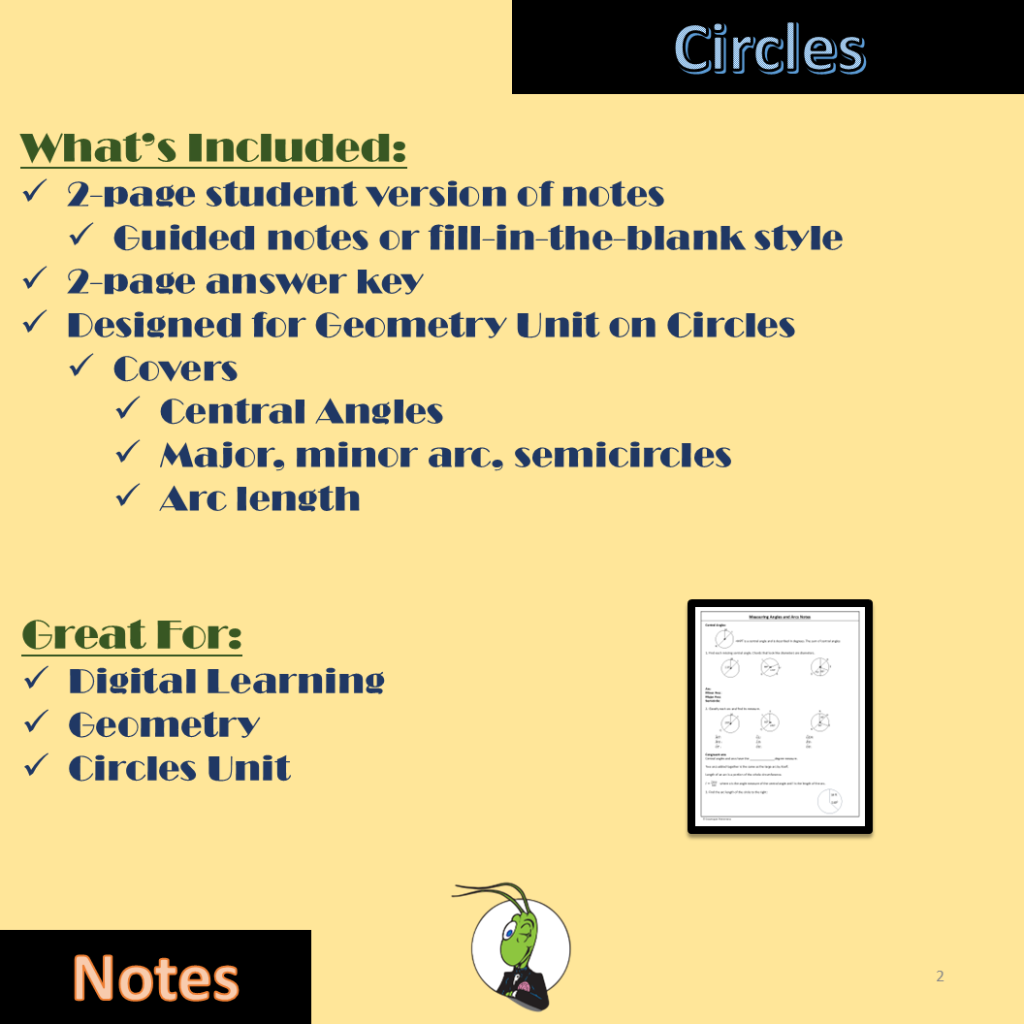 Measuring Angles and Arcs in Circles Geometry Guided Notes Circles Unit ...