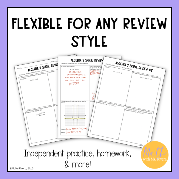 Algebra 2 Spiral Review End of Year Packet | Final Exam Test Prep ...