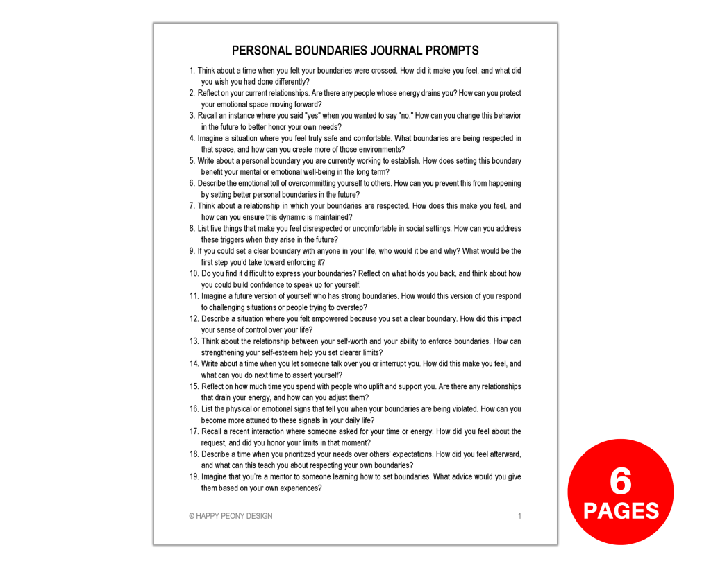 Personal Boundaries Journal Prompts, Boundaries Prompts, Boundary ...
